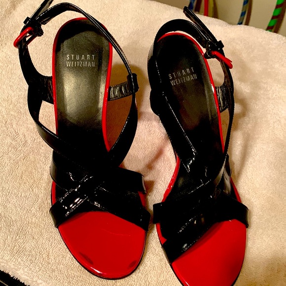 Stuart Weitzman | Shoes | Stuart Weitzman Patent Black And Red Sandal ...